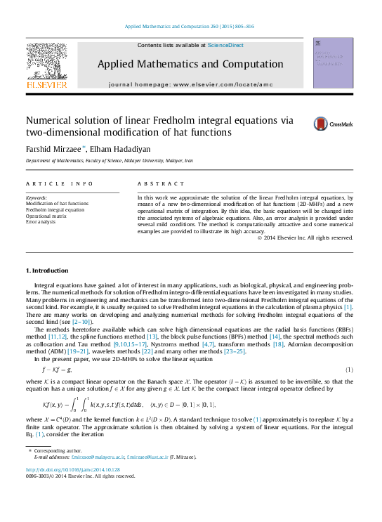 (PDF) Numerical solution of linear Fredholm integral equation by using ...