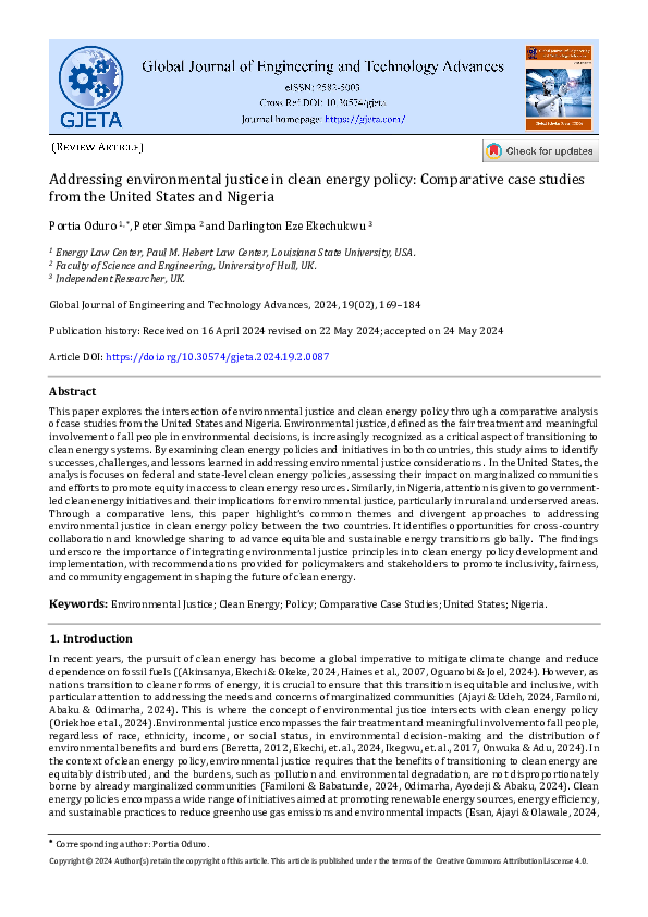 (PDF) Addressing environmental justice in clean energy policy ...