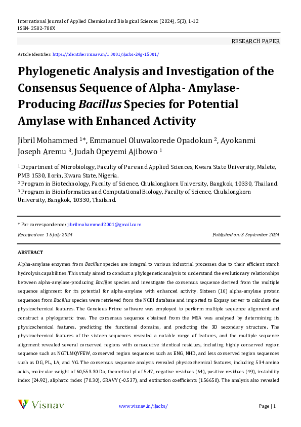 (PDF) Phylogenetic Analysis and Investigation of the Consensus Sequence of Alpha- Amylase ...