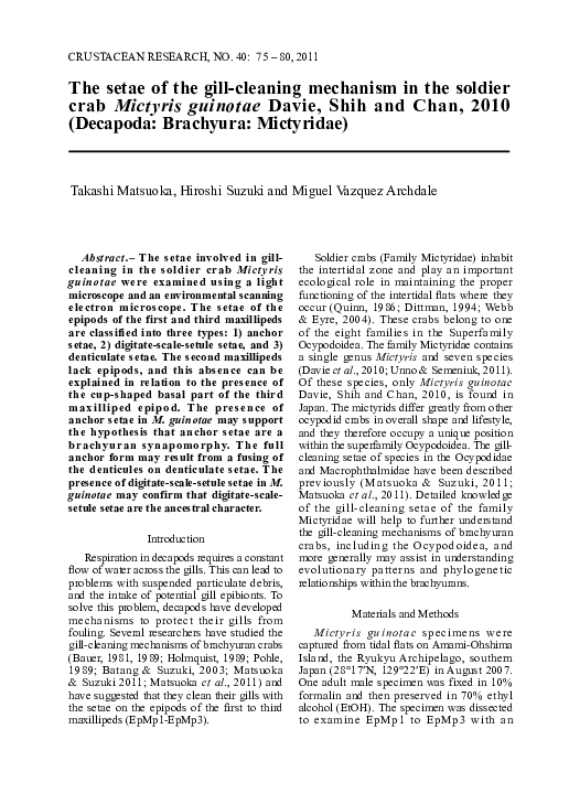 (PDF) The setae of the gill-cleaning mechanism in the soldier crab ...