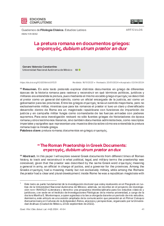 (PDF) La pretura romana en documentos griegos: στρατηγός, dubium utrum ...
