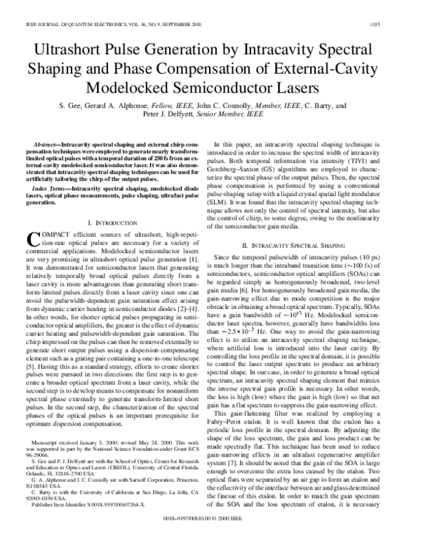 (PDF) Ultrashort pulse generation by intracavity spectral shaping and phase compensation of ...