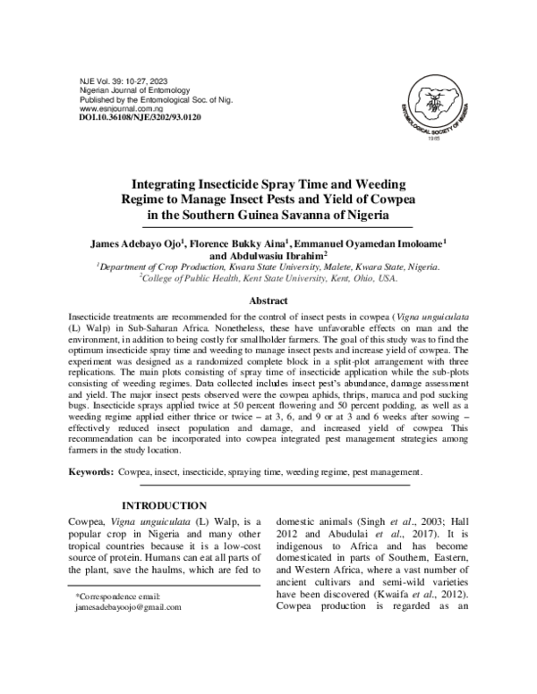 (PDF) Integrating Insecticide Spray Time and Weeding Regime to Manage ...