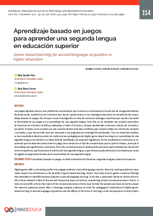 (PDF) Aprendizaje basado en juegos para aprender una segunda lengua en educación superior