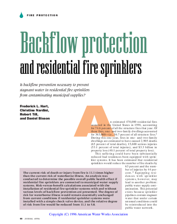 (PDF) Backflow protection and residential fire sprinklers