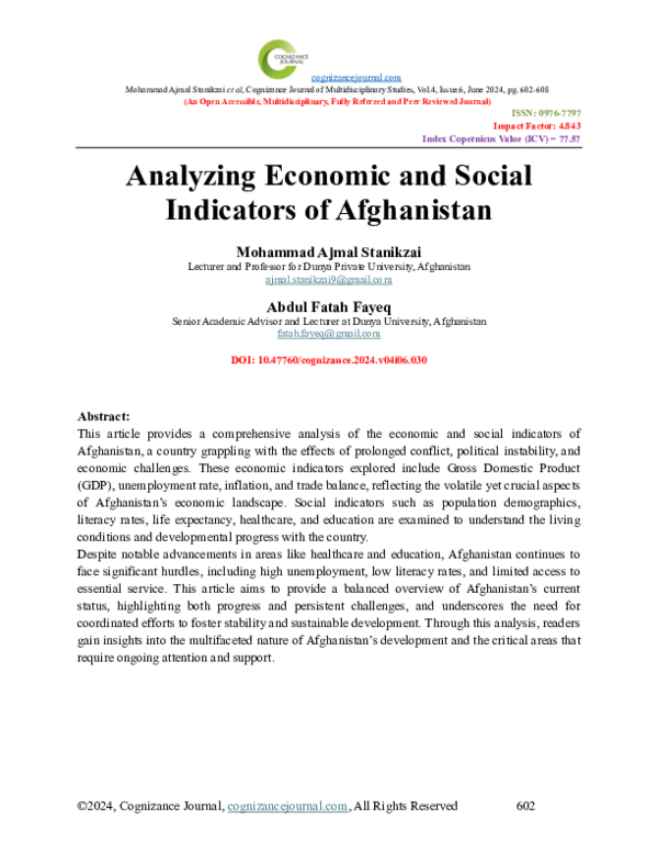 (PDF) Analyzing Economic and Social Indicators of Afghanistan