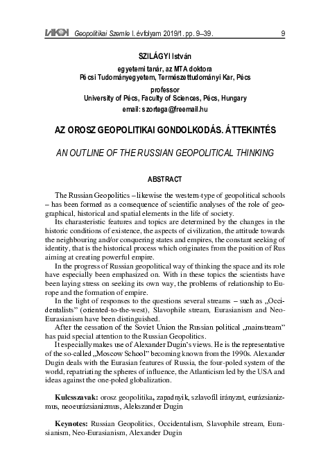 (PDF) Az orosz geopolitikai gondolkodás : áttekintés