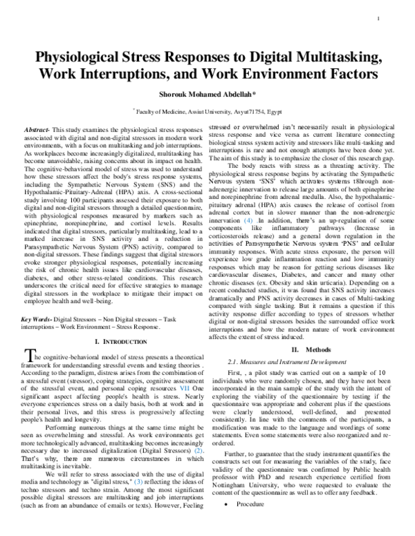 (PDF) Physiological Stress Responses to Digital Multitasking, Work ...
