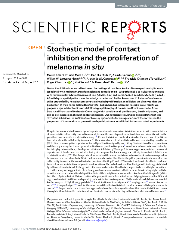 (PDF) Stochastic model of contact inhibition and the proliferation of ...