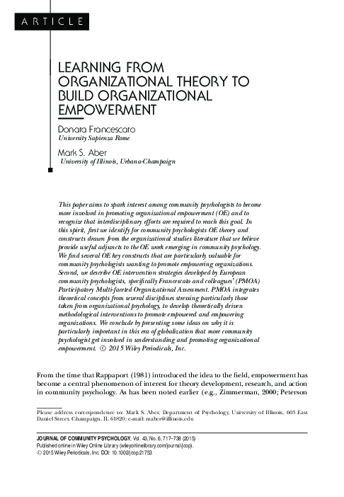 (PDF) Learning from Organizational Theory to Build Organizational Empowerment
