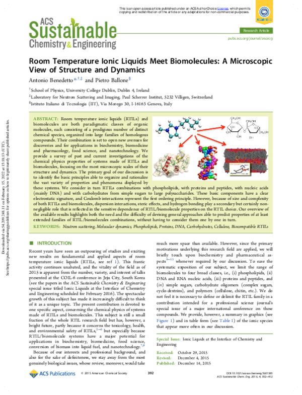 (PDF) Room Temperature Ionic Liquids Meet Biomolecules: A Microscopic ...