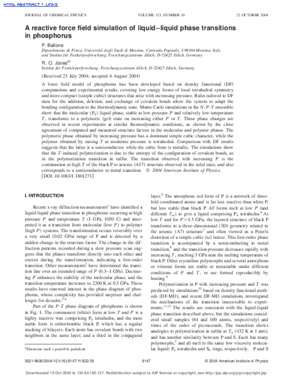 (PDF) A reactive force field simulation of liquid–liquid phase transitions in phosphorus