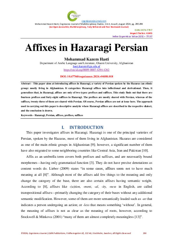 (PDF) Affixes in Hazaragi Persian