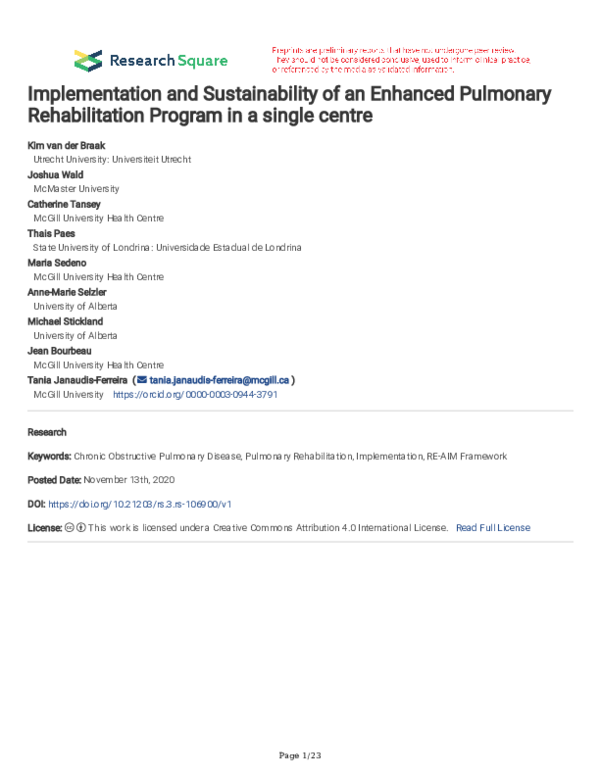 (PDF) Implementation and Sustainability of an Enhanced Pulmonary ...