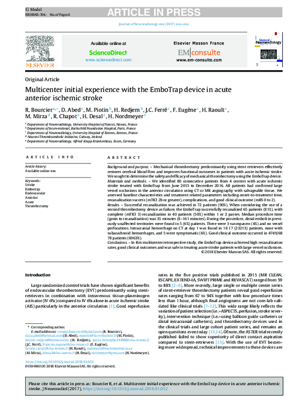 (PDF) Multicenter initial experience with the EmboTrap device in acute ...