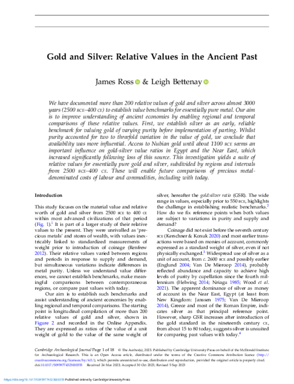 (PDF) Gold and Silver: Relative Values in the Ancient Past
