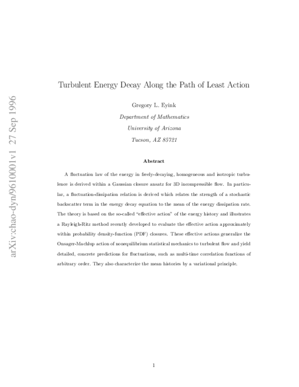 (PDF) Turbulent Energy Decay Along the Path of Least Action