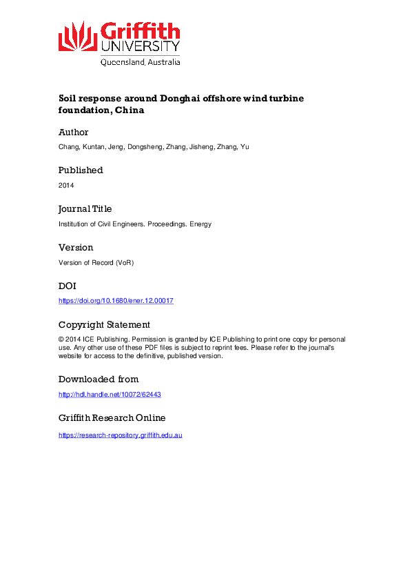 (PDF) Soil response around Donghai offshore wind turbine foundation, China