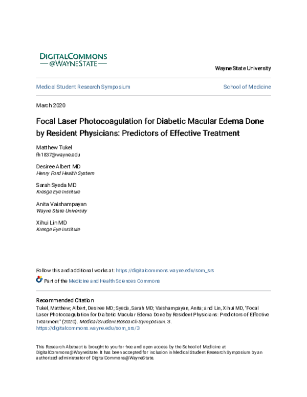 (PDF) Focal Laser Photocoagulation for Diabetic Macular Edema Done by ...