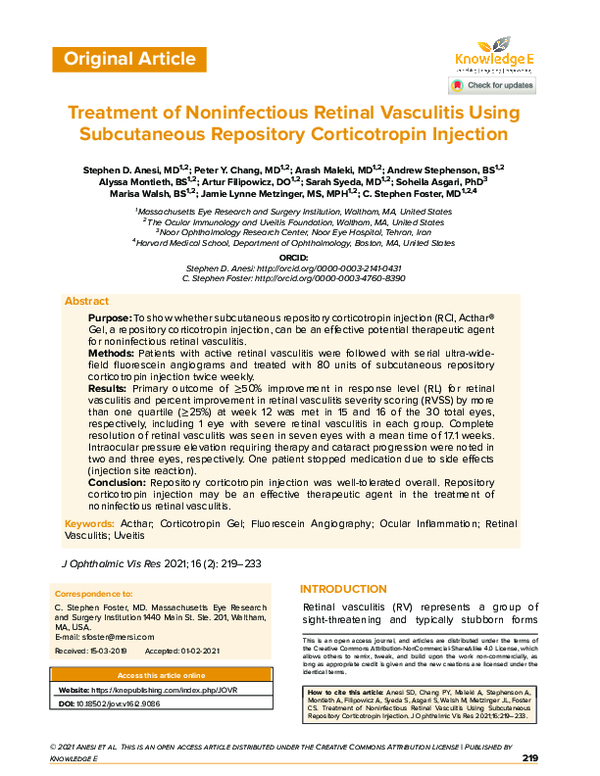 (PDF) Treatment of Noninfectious Retinal Vasculitis Using Subcutaneous ...