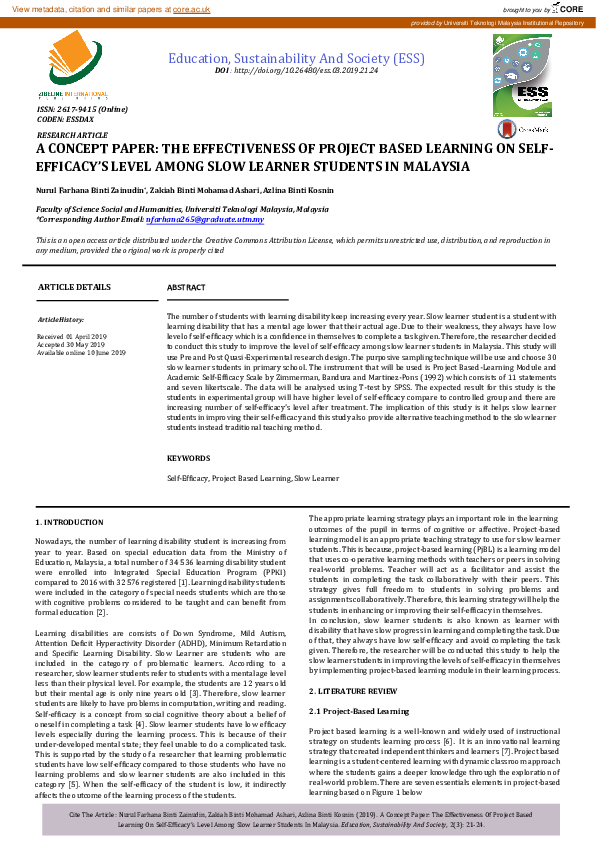 (PDF) A Concept Paper: The Effectiveness of Project Based Learning on ...