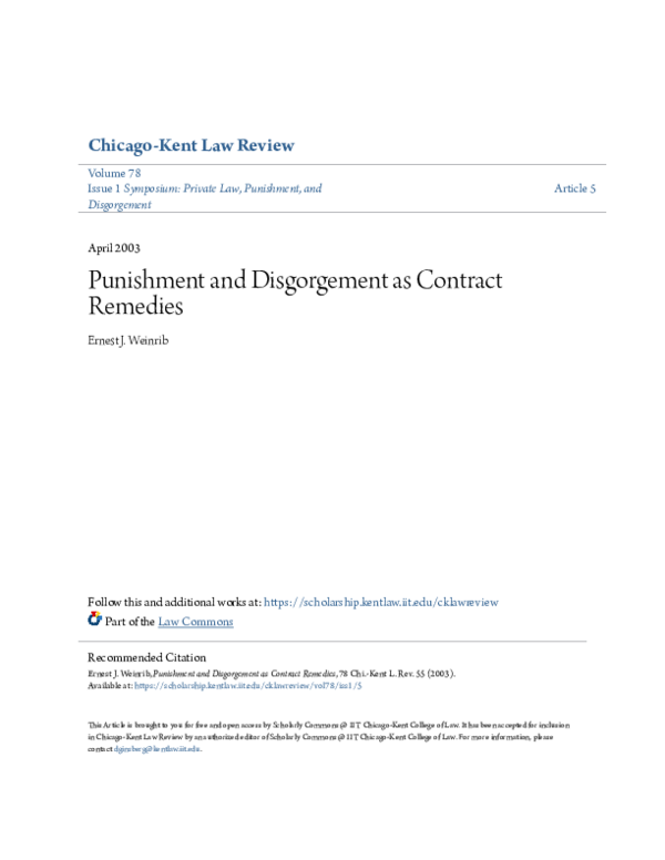 (PDF) Punishment and Disgorgement as Contract Remedies