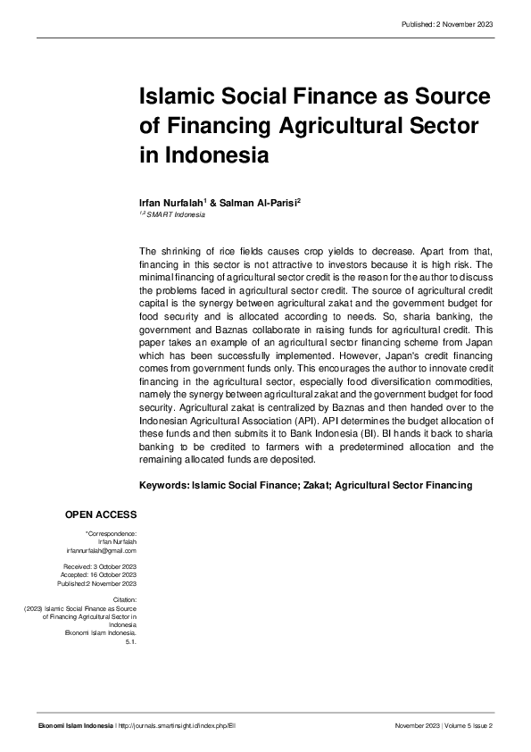 (PDF) Islamic Social Finance as Source of Financing Agricultural Sector ...