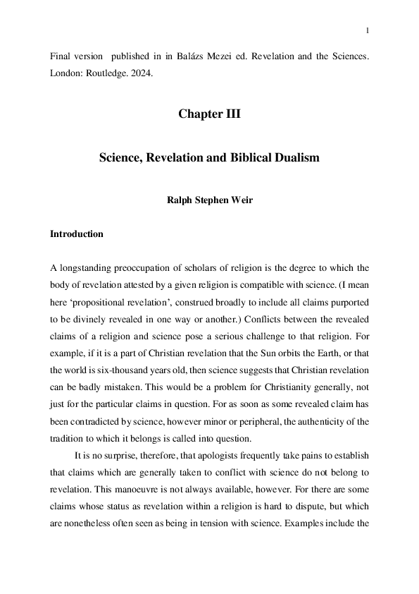 (PDF) Science, Revelation and Biblical Dualism
