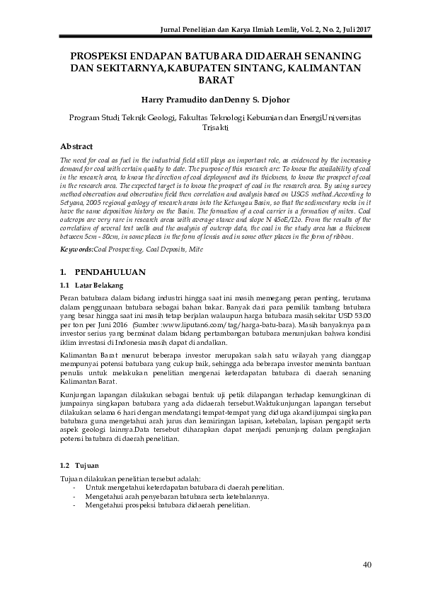 (PDF) Prospeksi Endapan Batubara Didaerah Senaning Dan Sekitarnya,Kabupaten Sintang, Kalimantan ...