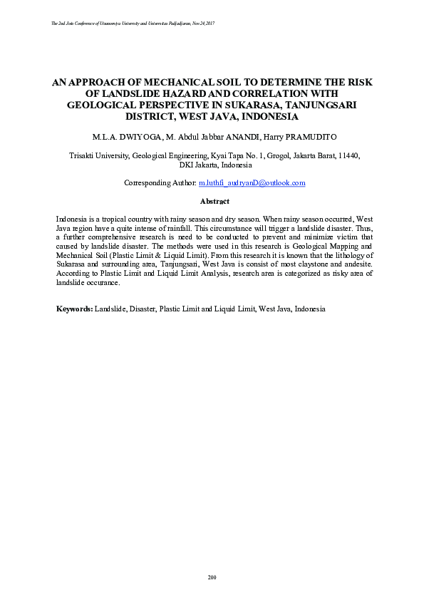 (PDF) An Approach of Mechanical Soil to Determine the Risk of Landslide Hazard and Correlation ...
