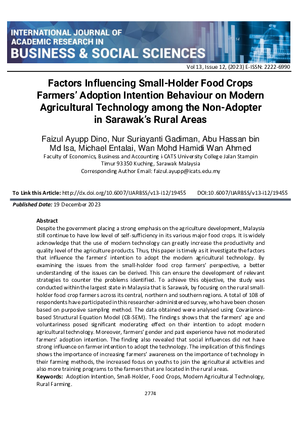 (PDF) Factors Influencing Small-Holder Food Crops Farmers’ Adoption ...