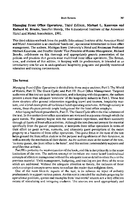 (PDF) Managing front office operations