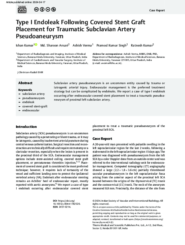 (PDF) Type I Endoleak Following Covered Stent Graft Placement for ...