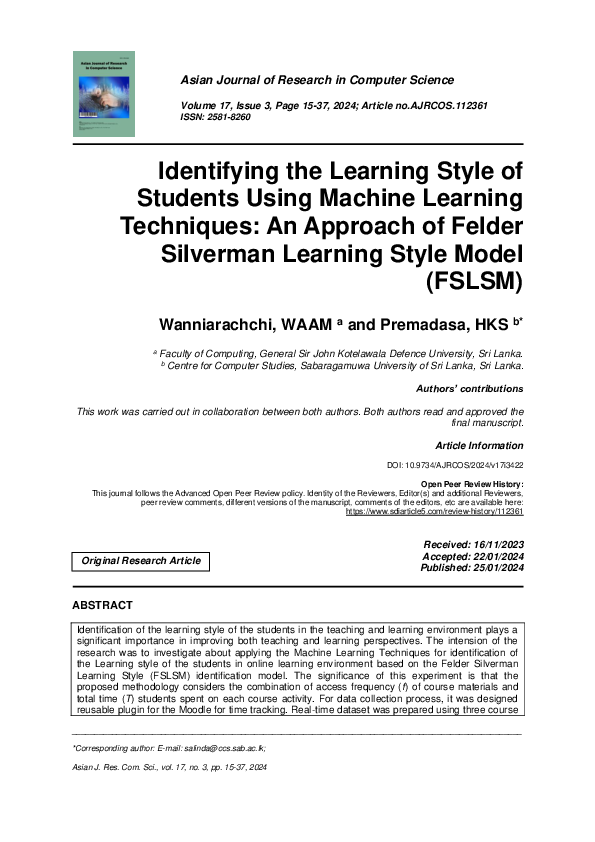 (PDF) Identifying the Learning Style of Students Using Machine Learning Techniques: An Approach ...