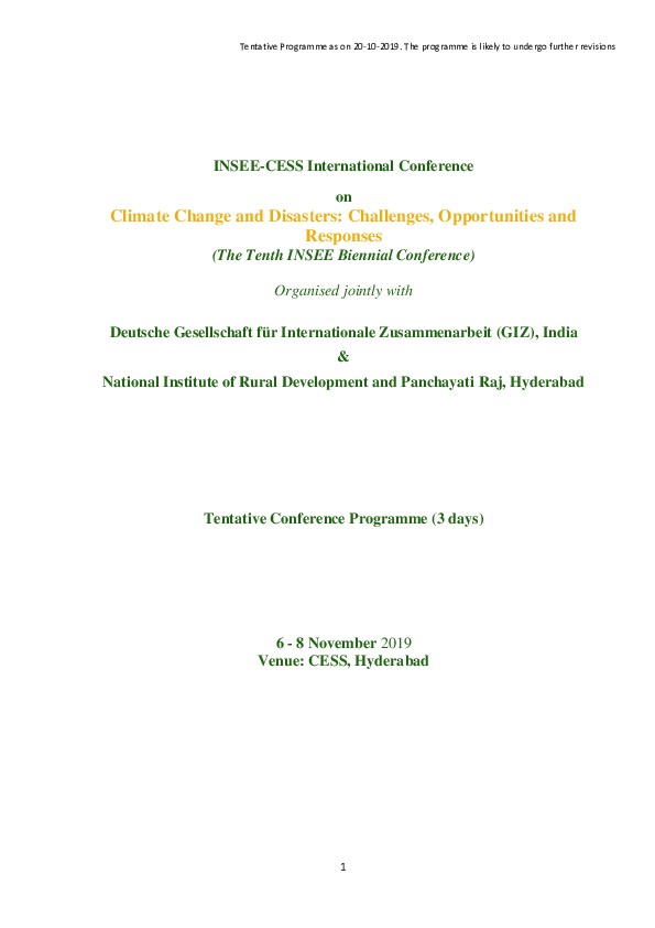 (PDF) A Report on the INSEE-CESS International Conference on "Climate ...