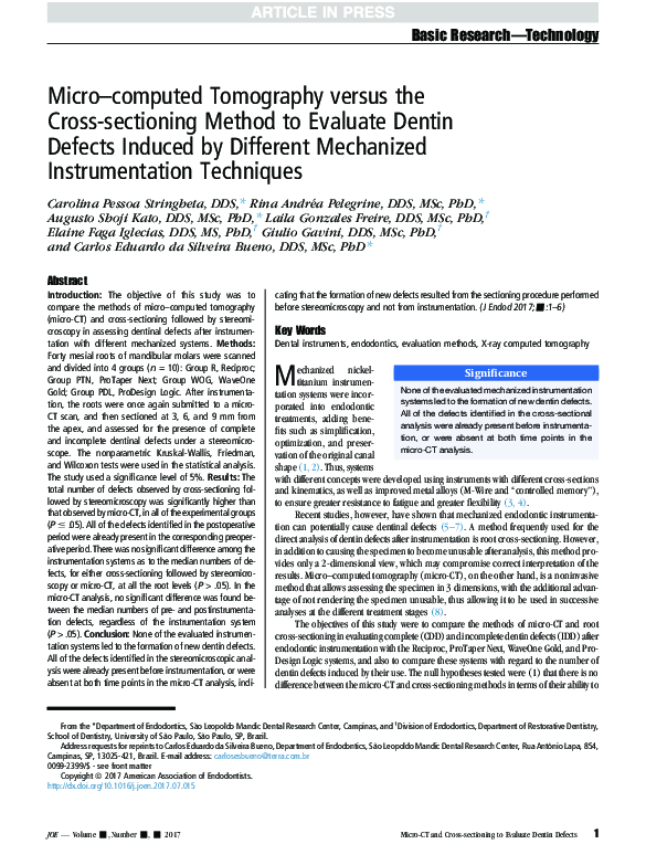 (PDF) Micro–computed Tomography versus the Cross-sectioning Method to Evaluate Dentin Defects ...