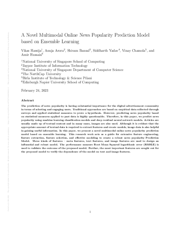 (PDF) A Novel Multimodal Online News Popularity Prediction Model based ...