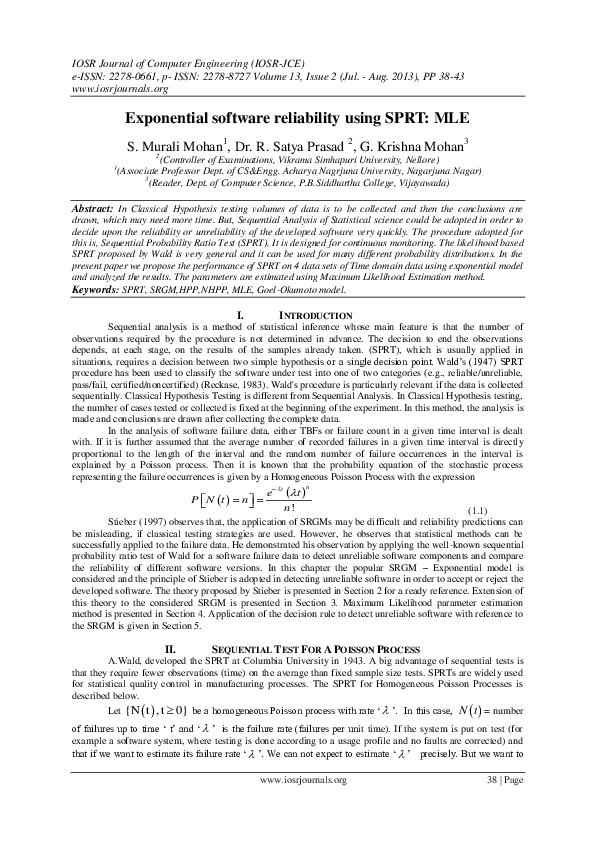 (PDF) Exponential software reliability using SPRT: MLE