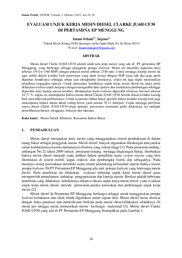 (PDF) Evaluasi Unjuk Kerja Mesin Diesel Clarke JU6H-UF30 DI Pertamina ...