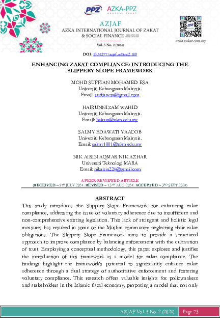 (PDF) Enhancing Zakat Compliance: Introducing The Slippery Slope Framework