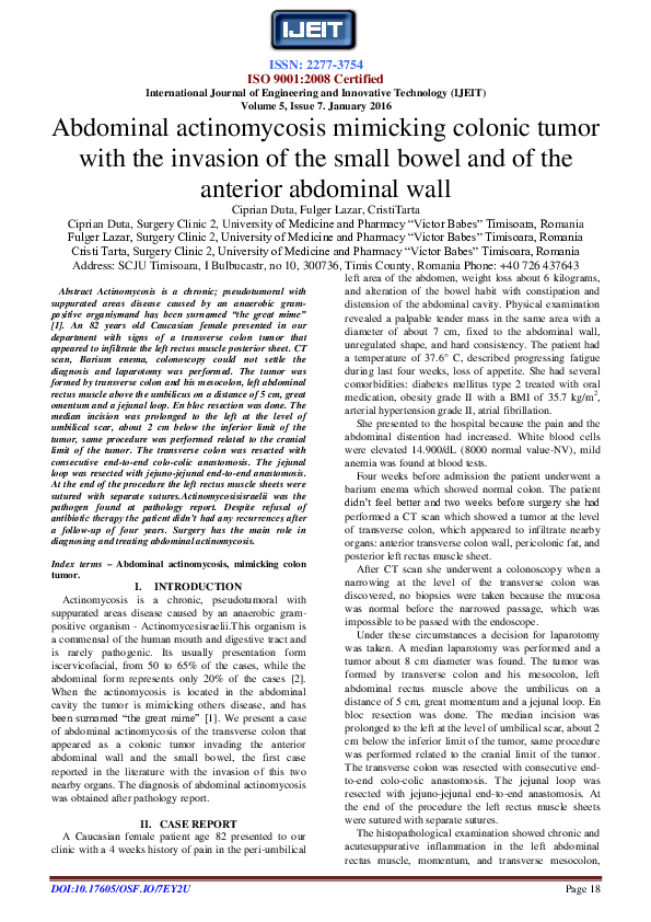 (PDF) Abdominal actinomycosis mimicking colonic tumor with the invasion ...