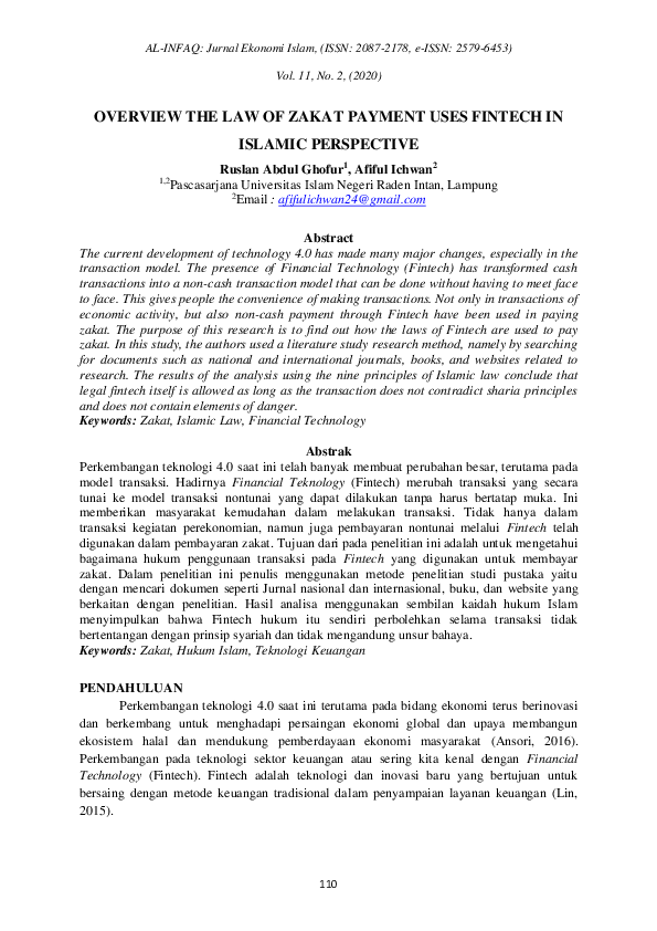(PDF) Overview the Law of Zakat Payment Uses Fintech in Islamic Perspective
