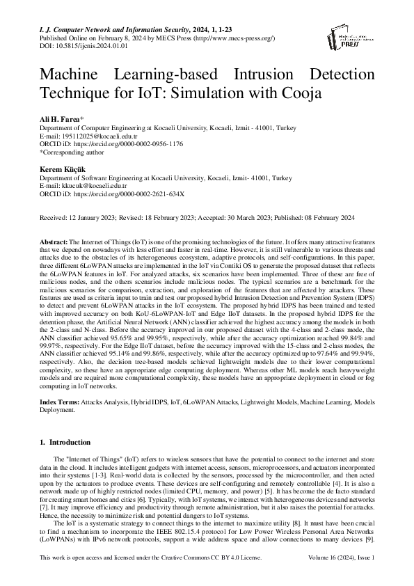(PDF) Machine Learning-based Intrusion Detection Technique for IoT ...