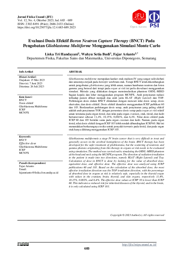 (PDF) Evaluasi Dosis Efektif Boron Neutron Capture Therapy (BNCT) Glioblastoma Multiforme ...