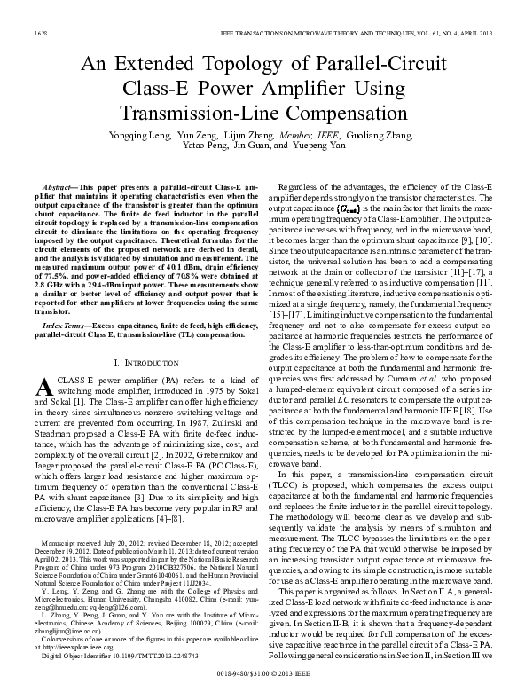 (PDF) An Extended Topology of Parallel-Circuit Class-E Power Amplifier ...