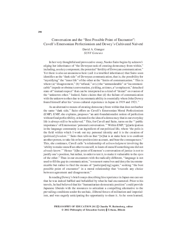 (PDF) Conversation and the “Best Possible Point of Encounter”: Cavell’s ...