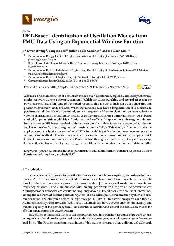 (PDF) DFT-Based Identification of Oscillation Modes from PMU Data Using an Exponential Window ...