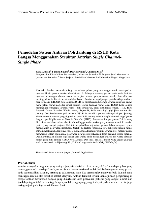 (PDF) Pemodelan Sistem Antrian Poli Jantung di RSUD Kota Langsa Menggunakan Struktur Antrian ...