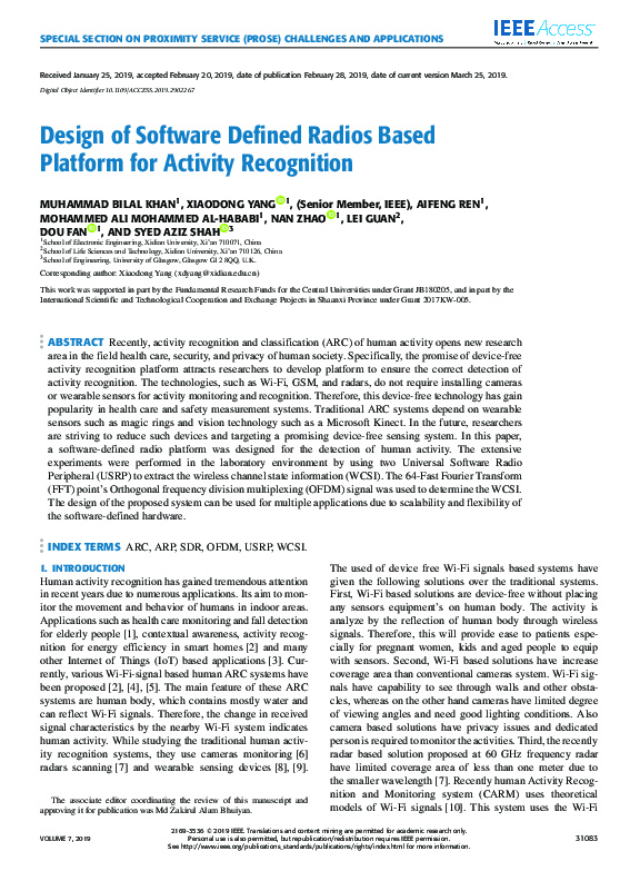 (PDF) Design of Software Defined Radios Based Platform for Activity Recognition