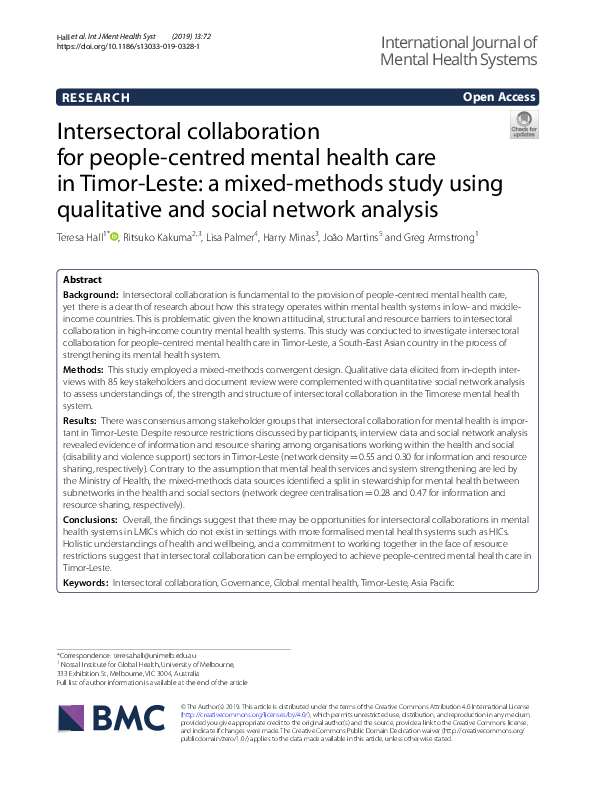 (PDF) Intersectoral collaboration for people-centred mental health care ...